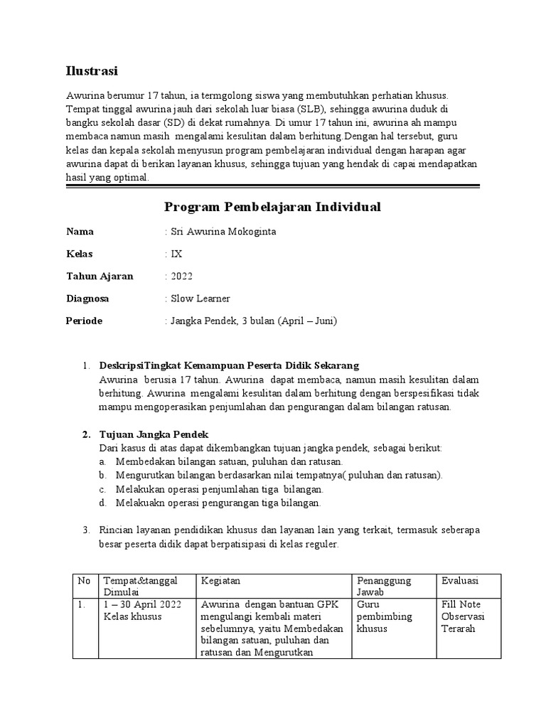 Program Pembelajaran Awurina 2022 | PDF