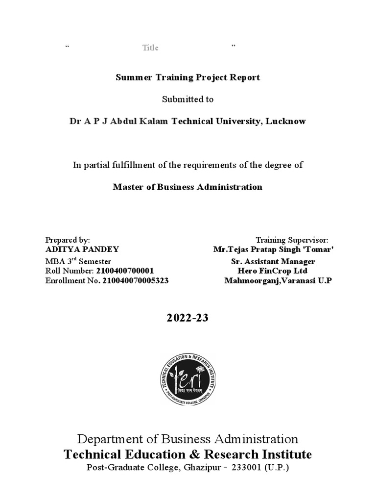 MBA 3rd Semester Formet-Summer Training | PDF | Master Of Business Administration | Regulation