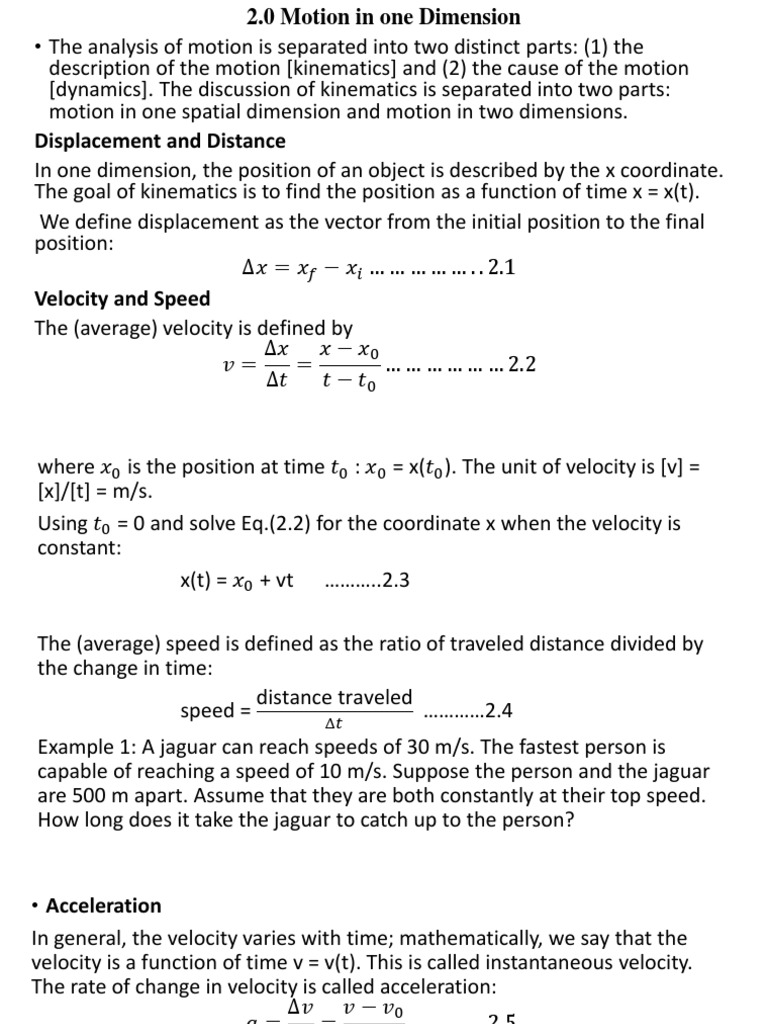 One Dimentional Motion | PDF | Kinematics | Velocity