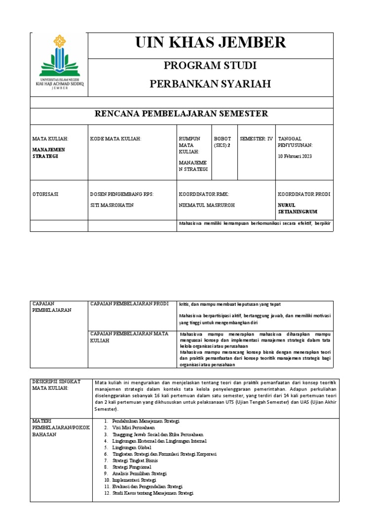 Rps Obe Manajemen Strategi | PDF