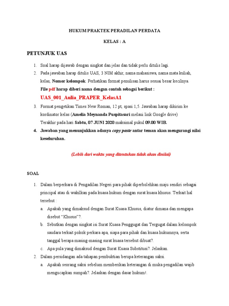 Hukum Praktek Peradilan Perdata A Uas | PDF