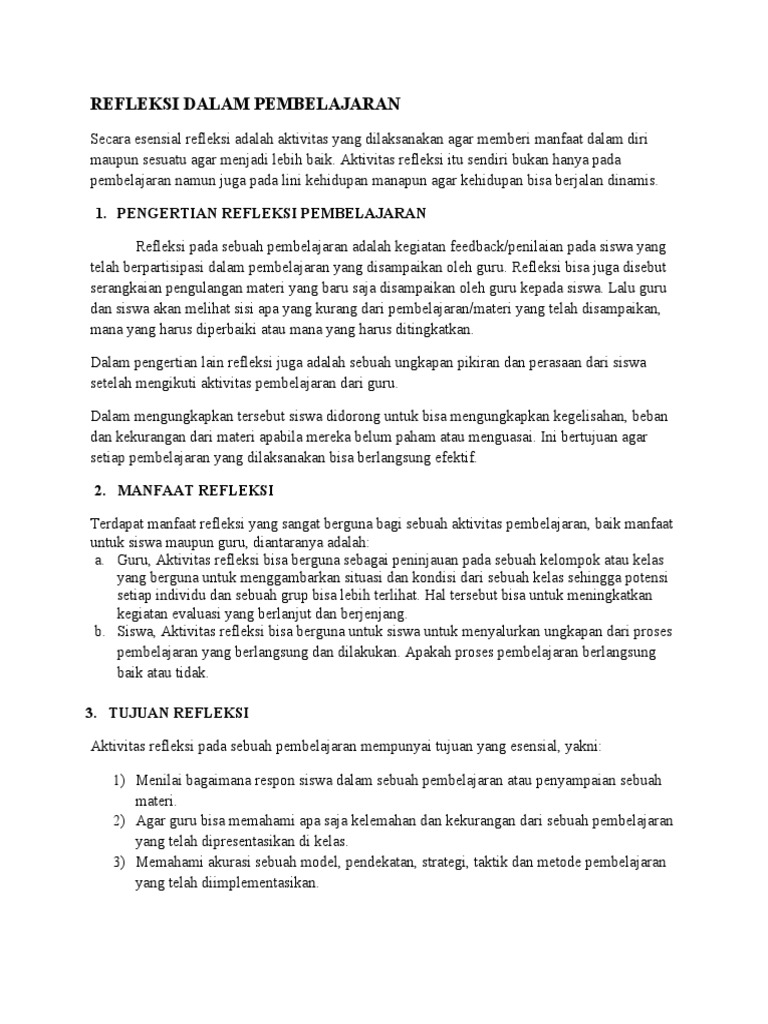 Refleksi Dalam Pembelajaran | PDF | Karier & Perkembangan
