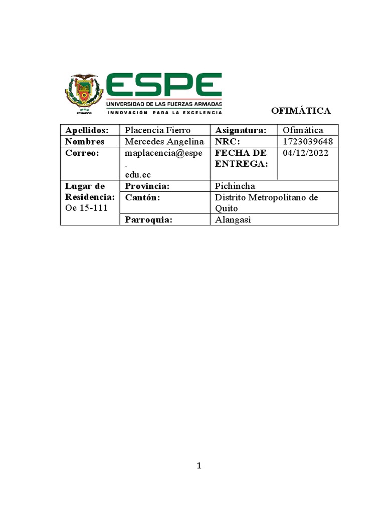 Formatos de Ofimática en ESPE | PDF