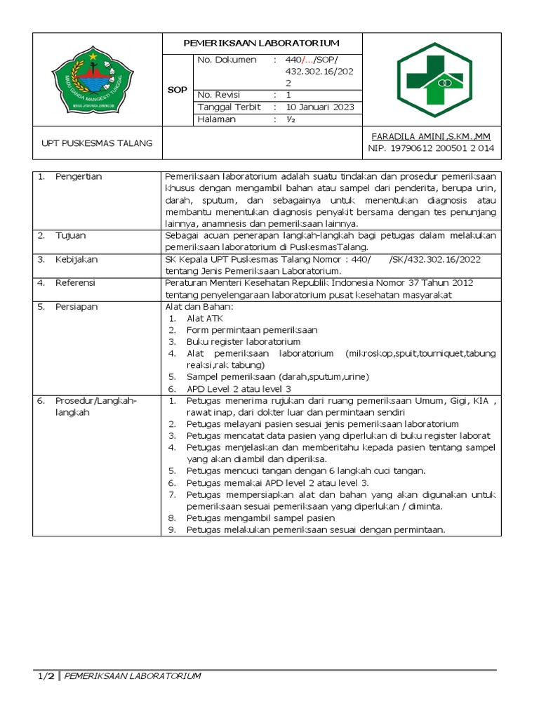 Standar Prosedur Pemeriksaan Laboratorium | PDF Standar Prosedur Pemeriksaan Laboratorium | PDF