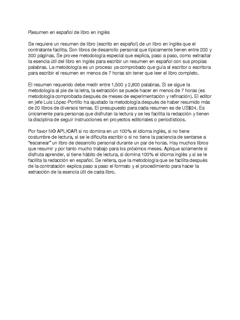 Resumen en Español de Libro en Inglés | PDF