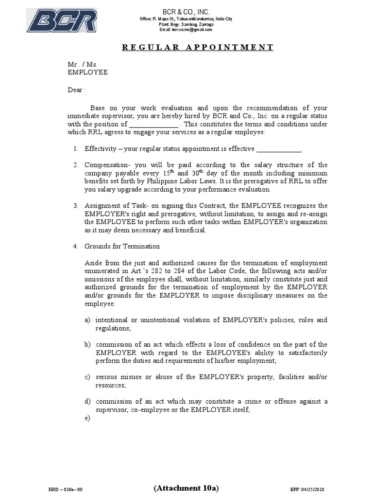 F10 - Regular Appointment | PDF | Employment | Salary