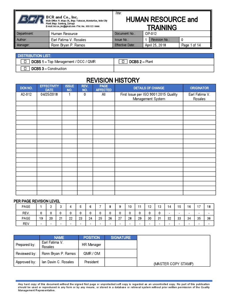 OP-012 Human Resource and Training | PDF | Human Resources ...