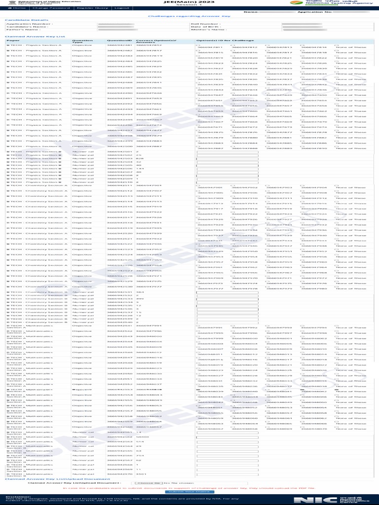 JEE Main 2023 Answer Key 1 Feb Shift 1 | Download Free PDF | Multiple Choice