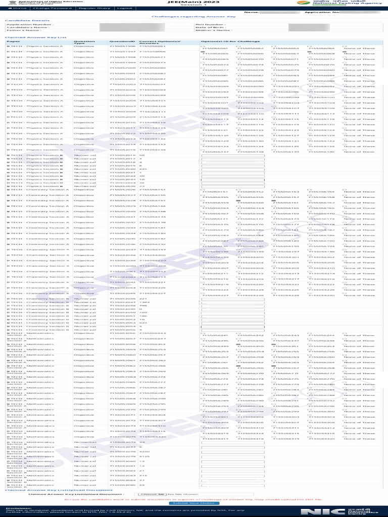 JEE Main 2023 Answer Key 30 Jan Shift 1 | PDF | Multiple Choice | Science