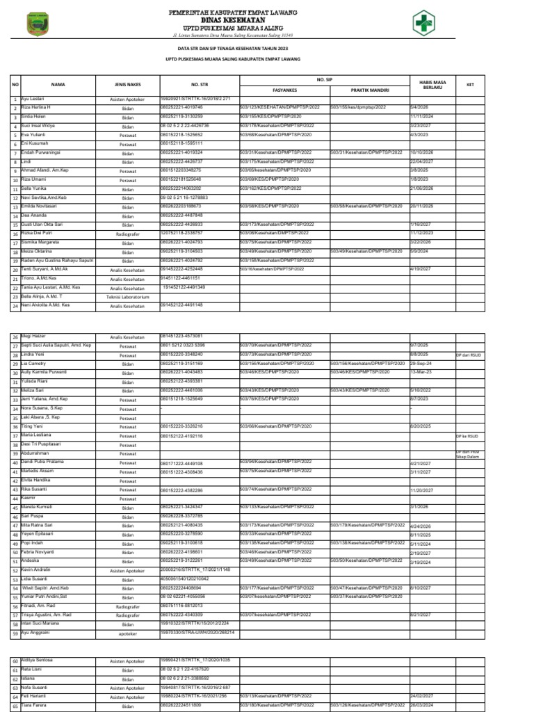 Data STR Dan Sip Nakes Rs Pratama Pendopo | PDF