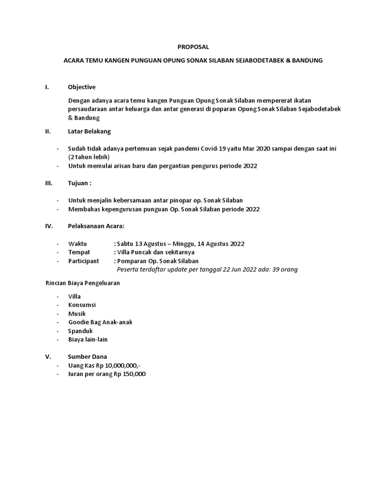 PROPOSAL Punguan Op Sonak Silaban | PDF | Perjalanan