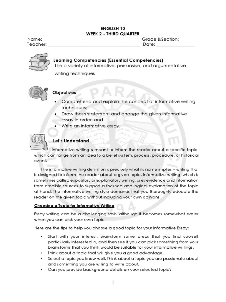 English 10 - Week 2 - Module 2 | PDF | Essays | Logic