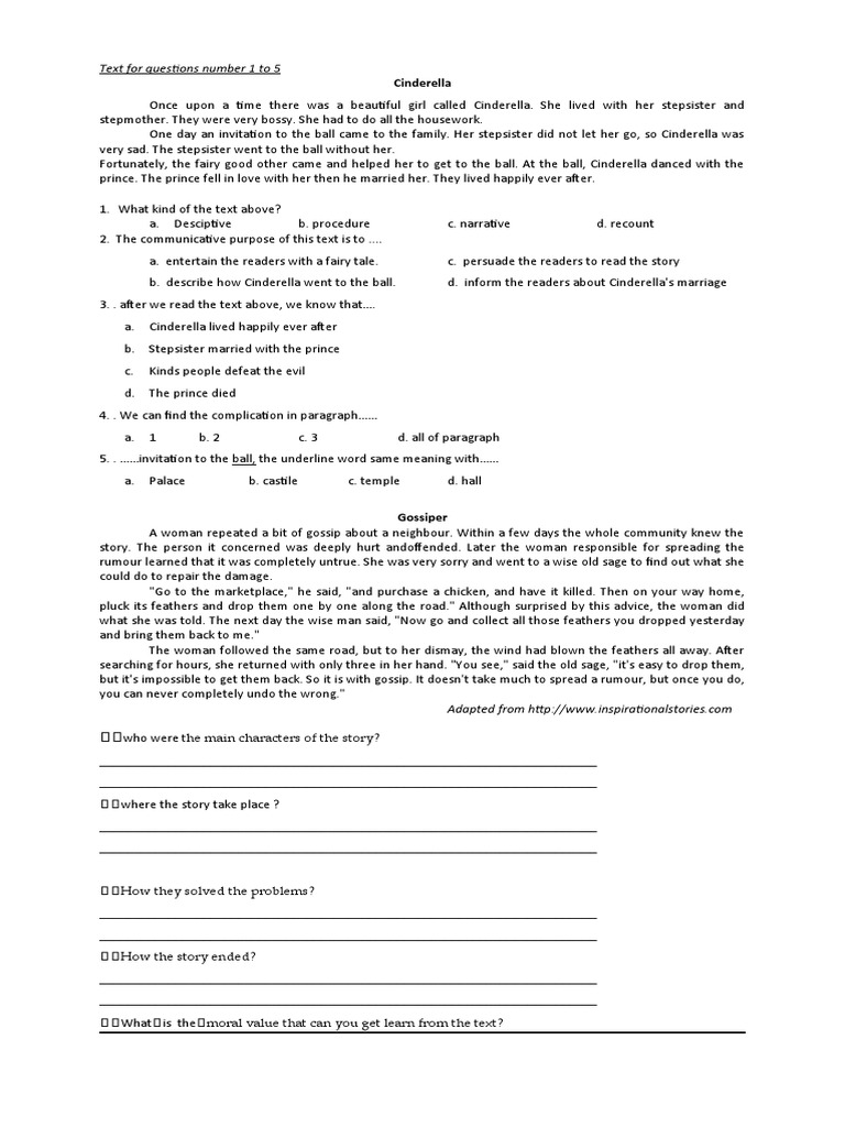 Narrative Test Grade 9 Genap | PDF | Cinderella
