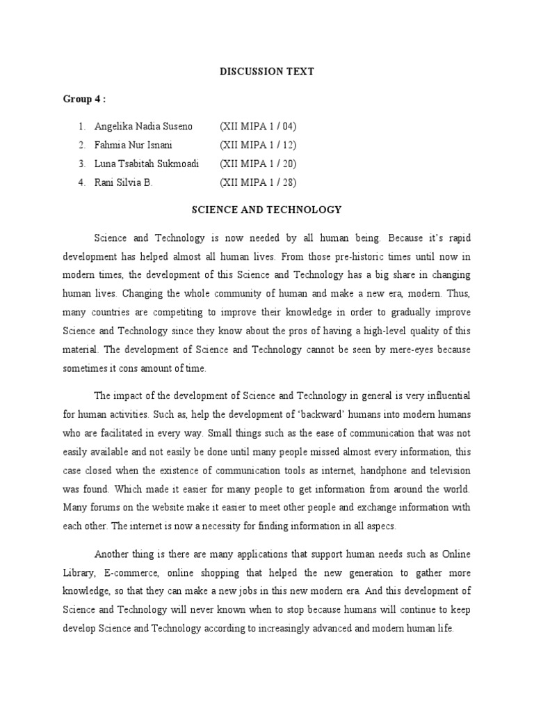 Discussion Text Group 4 - Science and Technology | PDF | Science | Internet