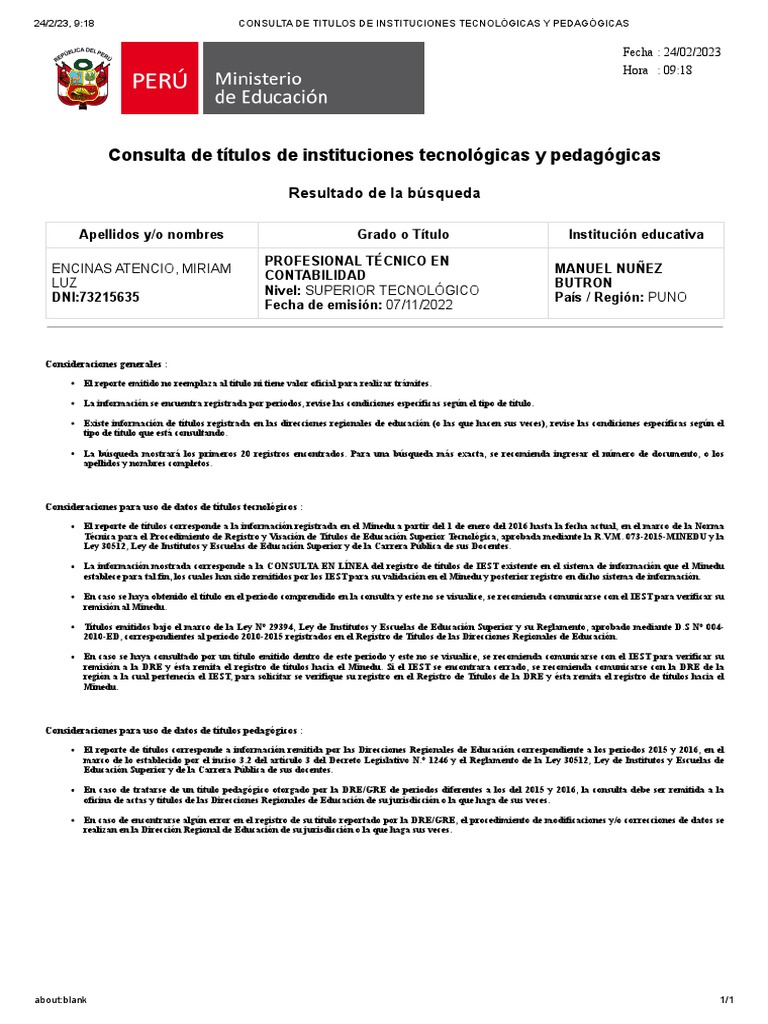 Consulta de Titulos de Instituciones Tecnológicas y Pedagógicas | PDF ...