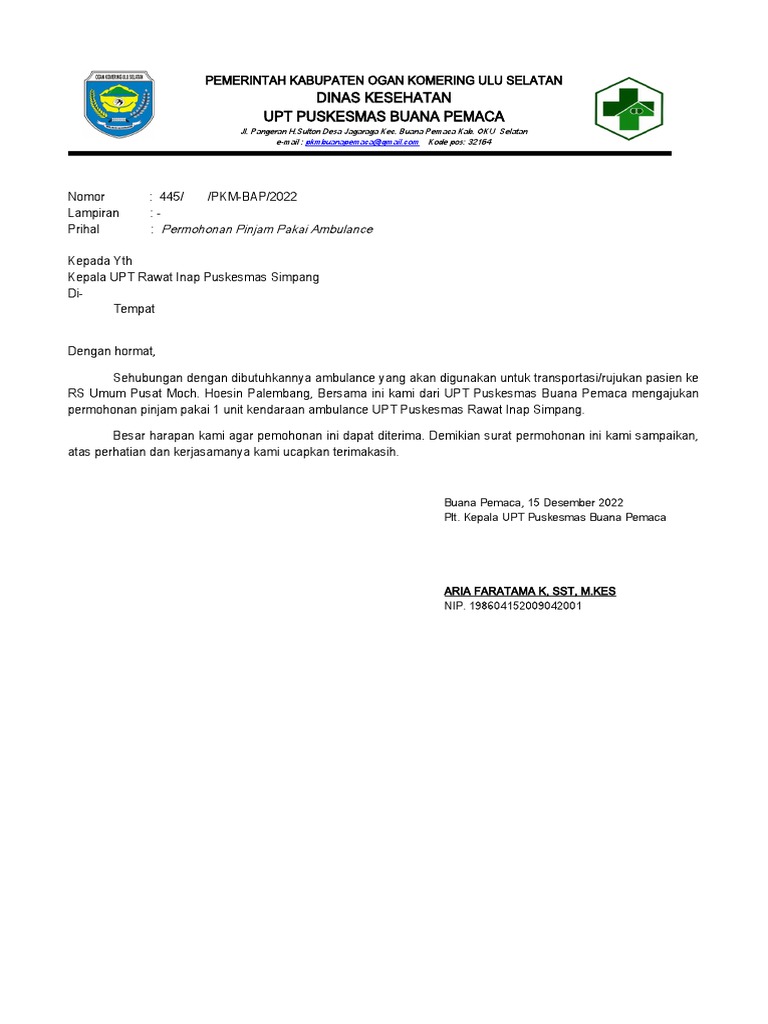 Surat Pinjam Pakai Ambulance | PDF