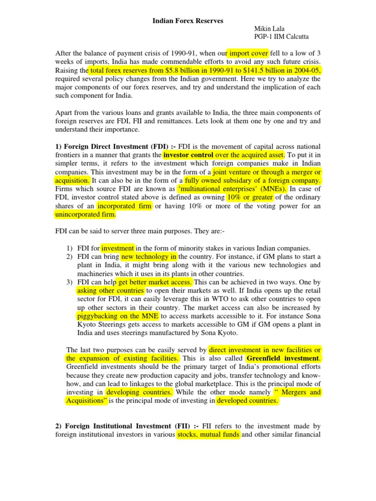 Understanding India's Forex Reserves | PDF | Foreign Direct Investment ...