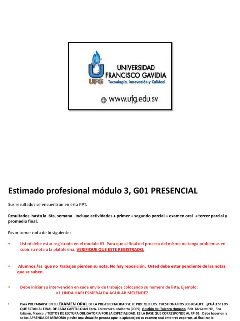 1 - Resultados Hasta 6ta. Semana - Mod 3-g01 - Presencial | PDF
