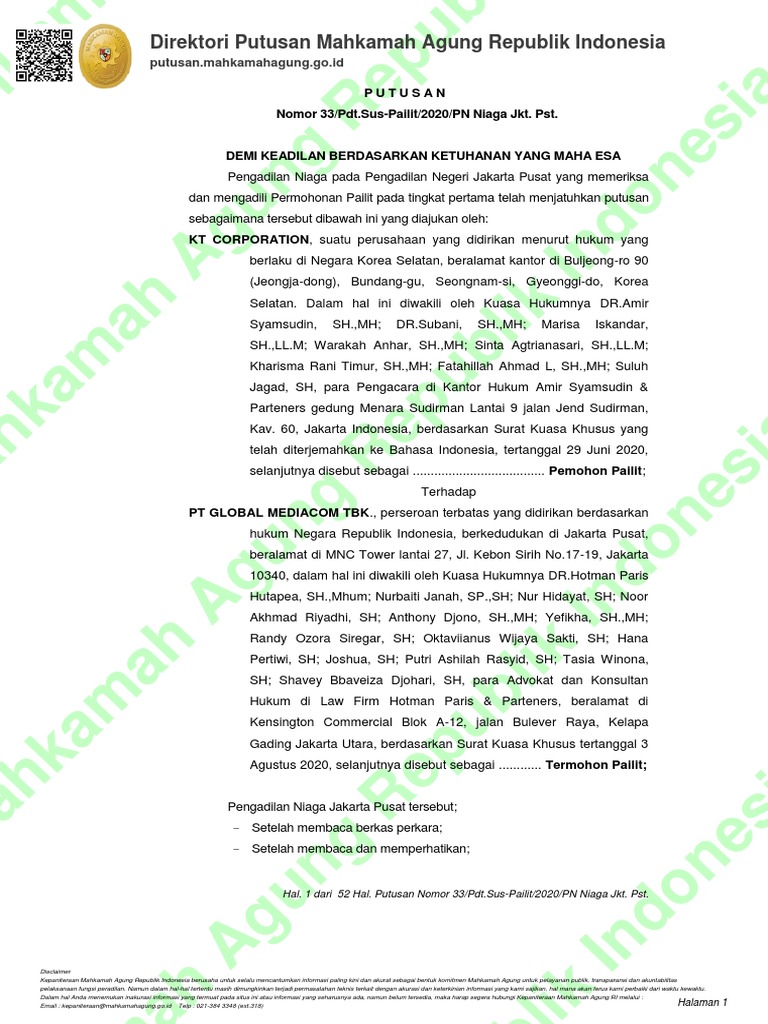 Putusan 33 PDT - Sus-Pailit 2020 PN Niaga Jkt. PST 20230228091743 | PDF