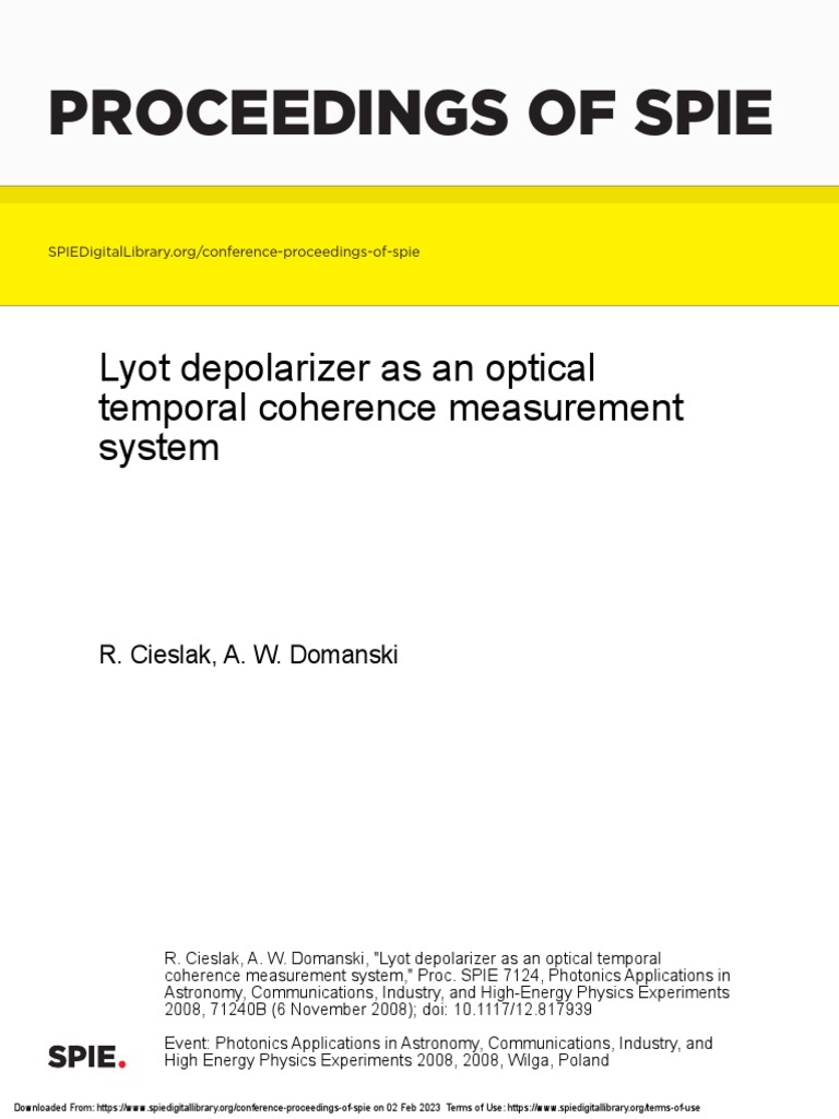 Lyot Depolarizer As An Optical Temporal Coherence Measurement System ...