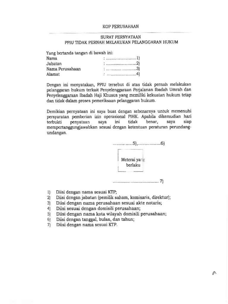 Template Surat Pernyataan Perusahaan Tidak Melakukan Pelanggaran Hukum ...
