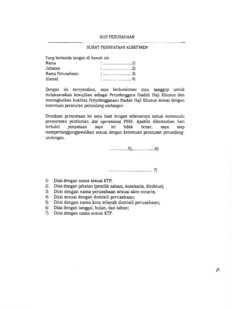 Template Surat Pernyataan Komitmen | PDF