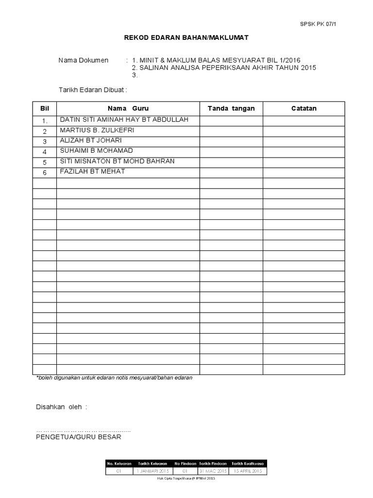 PK07-1 Rekod Edaran - Bahan Edaran Semasa Mesyuarat | PDF