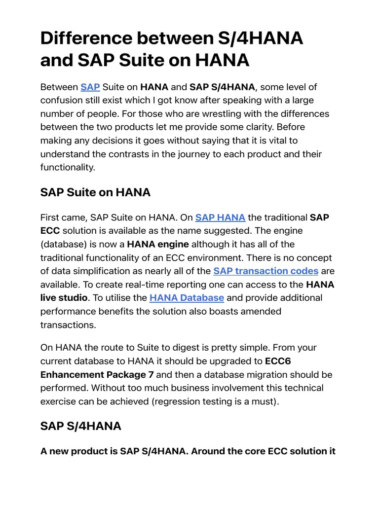 Difference Between S4HANA and SAP Suite On HANA | PDF | Databases ...