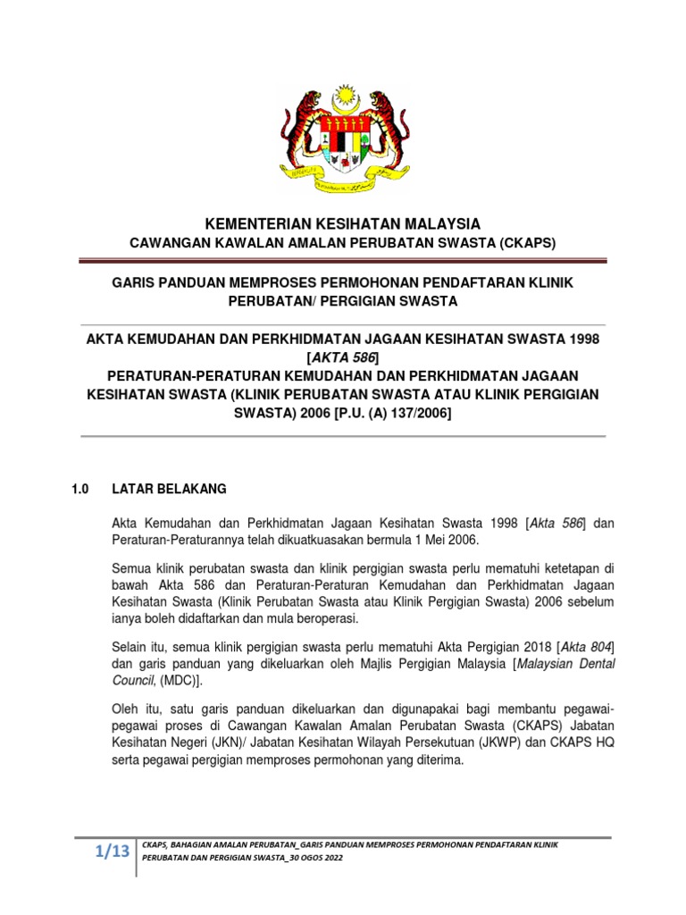 Panduan Permohonan Klinik Perubatan Swasta 2022 Pdf