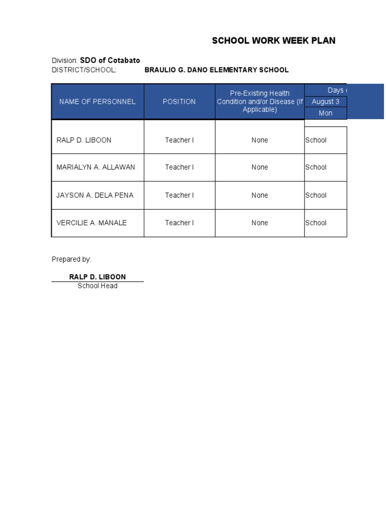 BGDES Revised School Work Week Plan April 2022 Simple | PDF