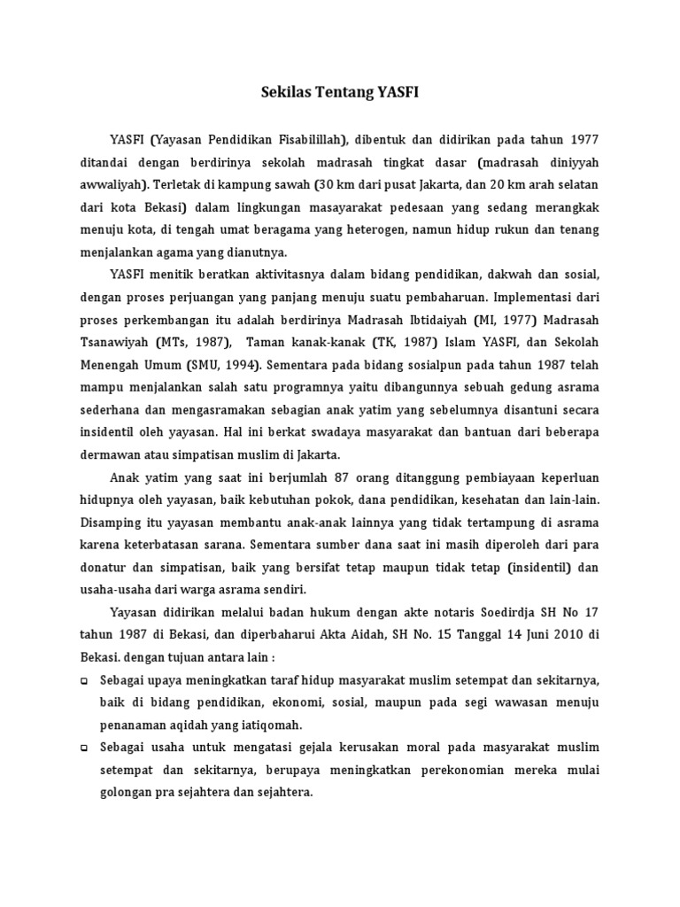 Sekilas Tentang YASFI | PDF