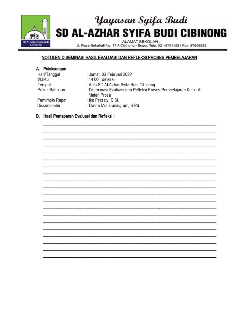 Notulen Hasil Evaluasi Dan Refleksi | PDF