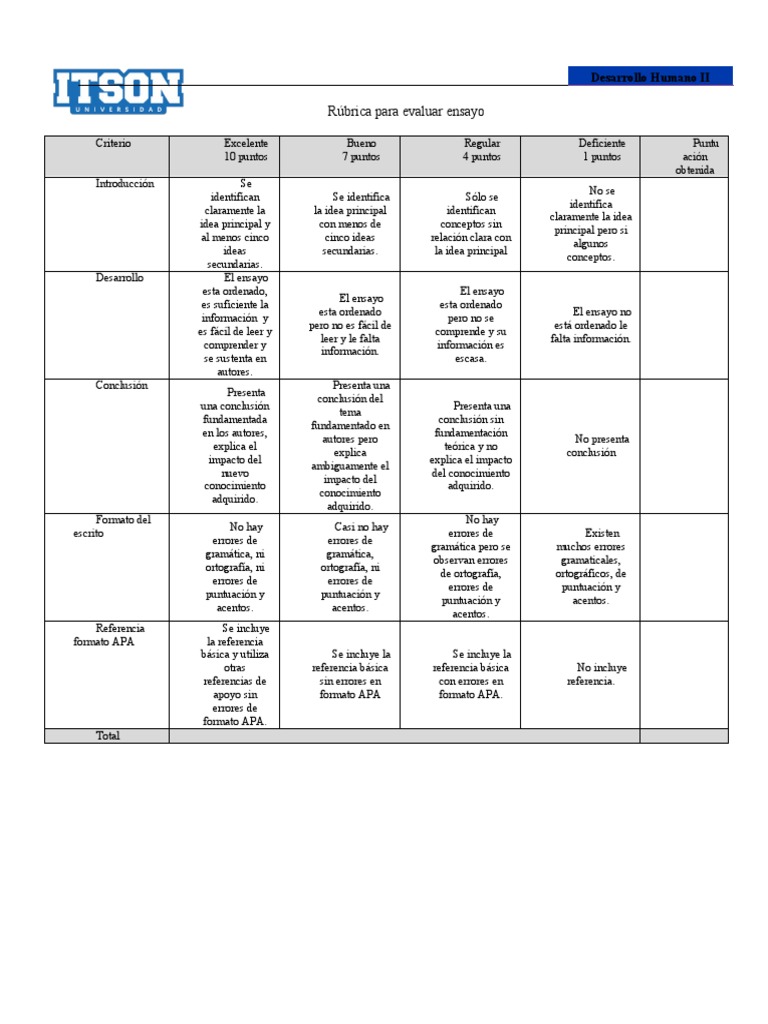 Rúbrica Ensayo | PDF | Ensayos | Gramática