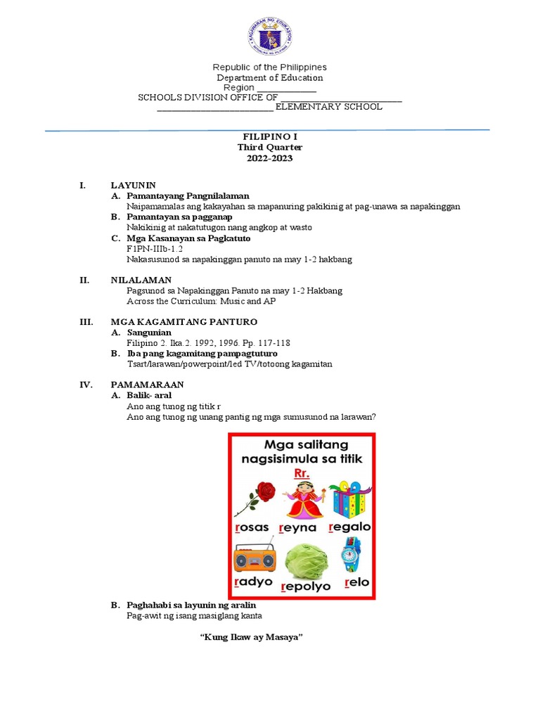 Cot in Filipino Q3 | PDF