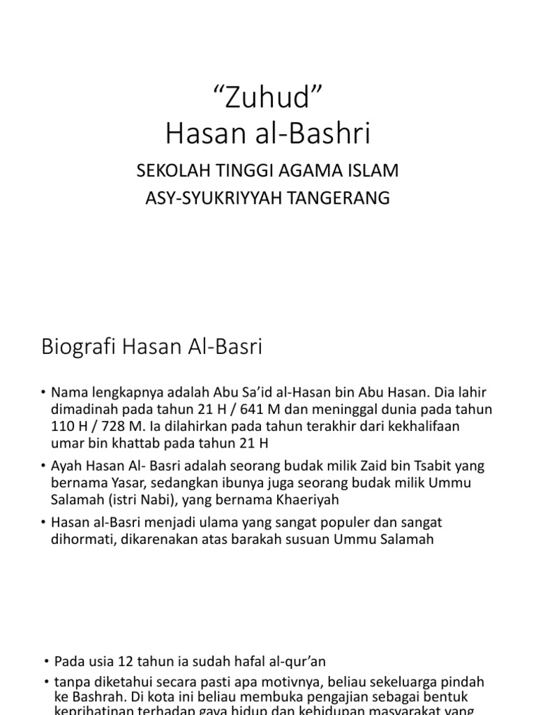 ZUHUD DAN KEHIDUPAN SUFI HASAN AL-BASRI | PDF
