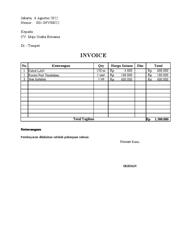 Contoh Invoice Pribadi | PDF