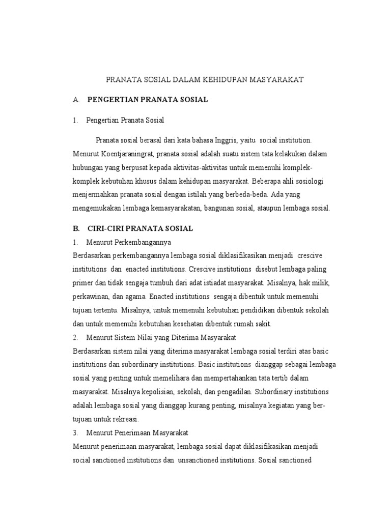 Pranata Sosial Dalam Kehidupan Dalam Masyarakat | PDF