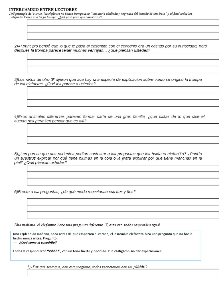 Actividades El Hijo Del Elefante | PDF | Lingüística | Mecánica del ...
