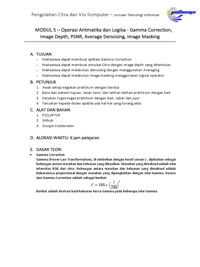 Modul Minggu 5 - Operasi Dasar Citra TI 3F | PDF | Metode & Bahan Ajar