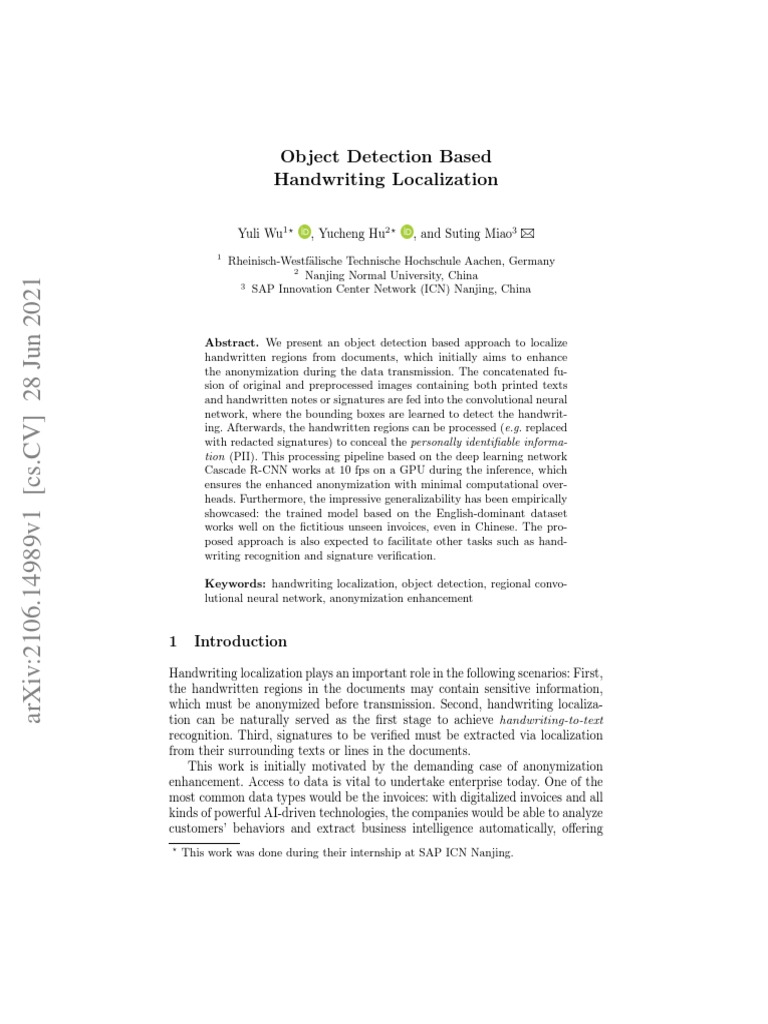 Object Detection Based Handwriting Localization | PDF | Optical ...