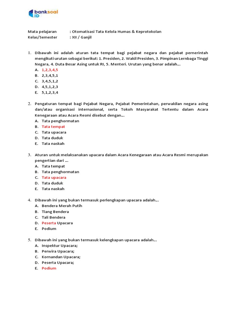 Soal - Jawaban Otk Humas Dan Keprotokolan Kelas 12 Semester 1 2021 | PDF