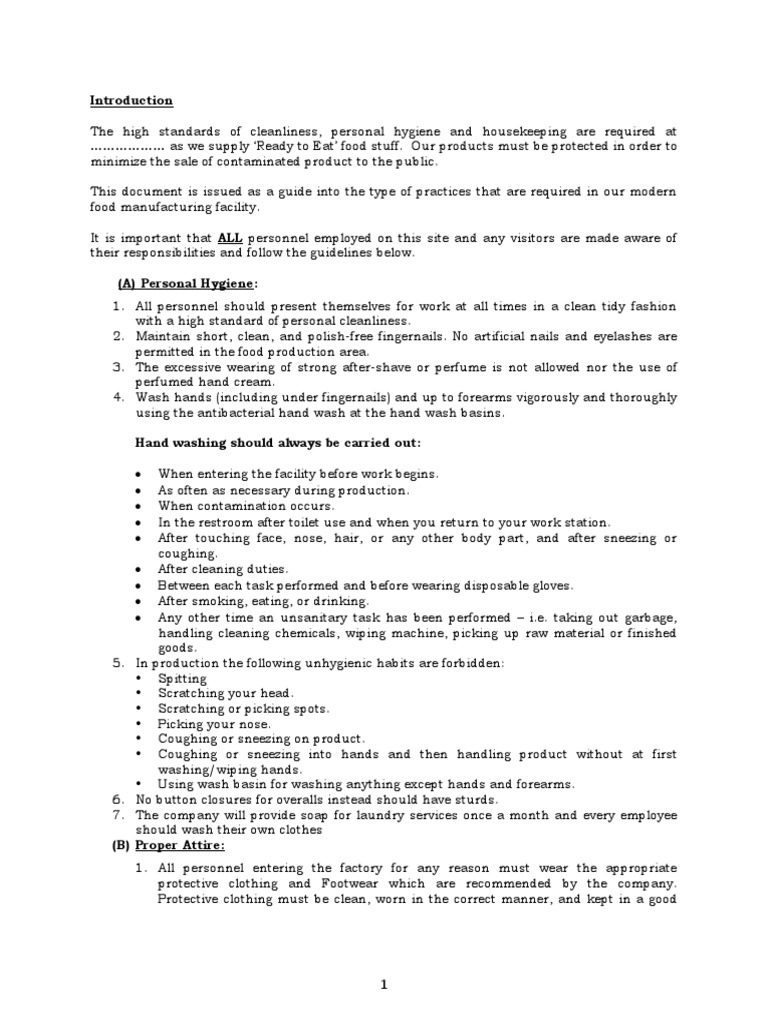 Hygiene Code of Conduct | Download Free PDF | Hygiene | Knife