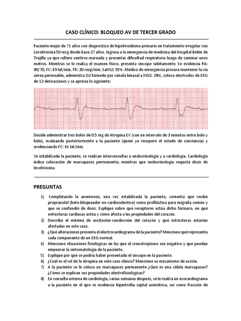 CASO CLÍNICO ADICIONAL - BLOQUEO AV DE TERCER GRADO | PDF | Electrocardiografia | Medicina CLINICA