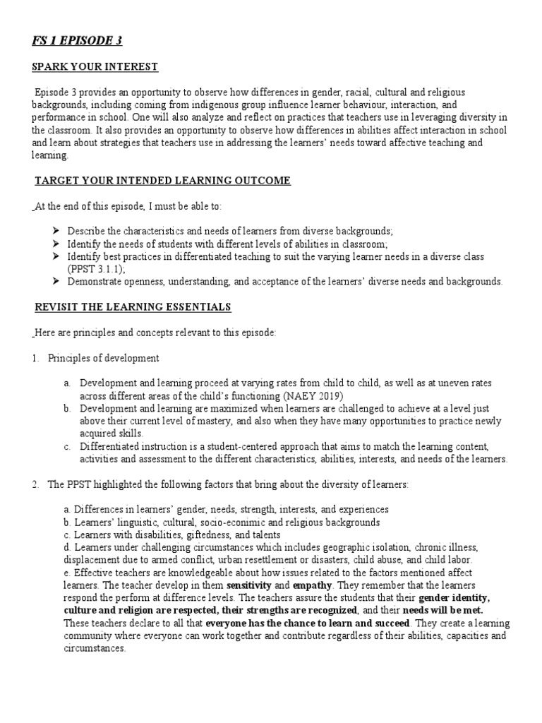 FS1 Ep3 | PDF | Learning | Differentiated Instruction
