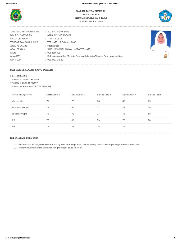 Contoh Kartu Tanda Peserta | PDF
