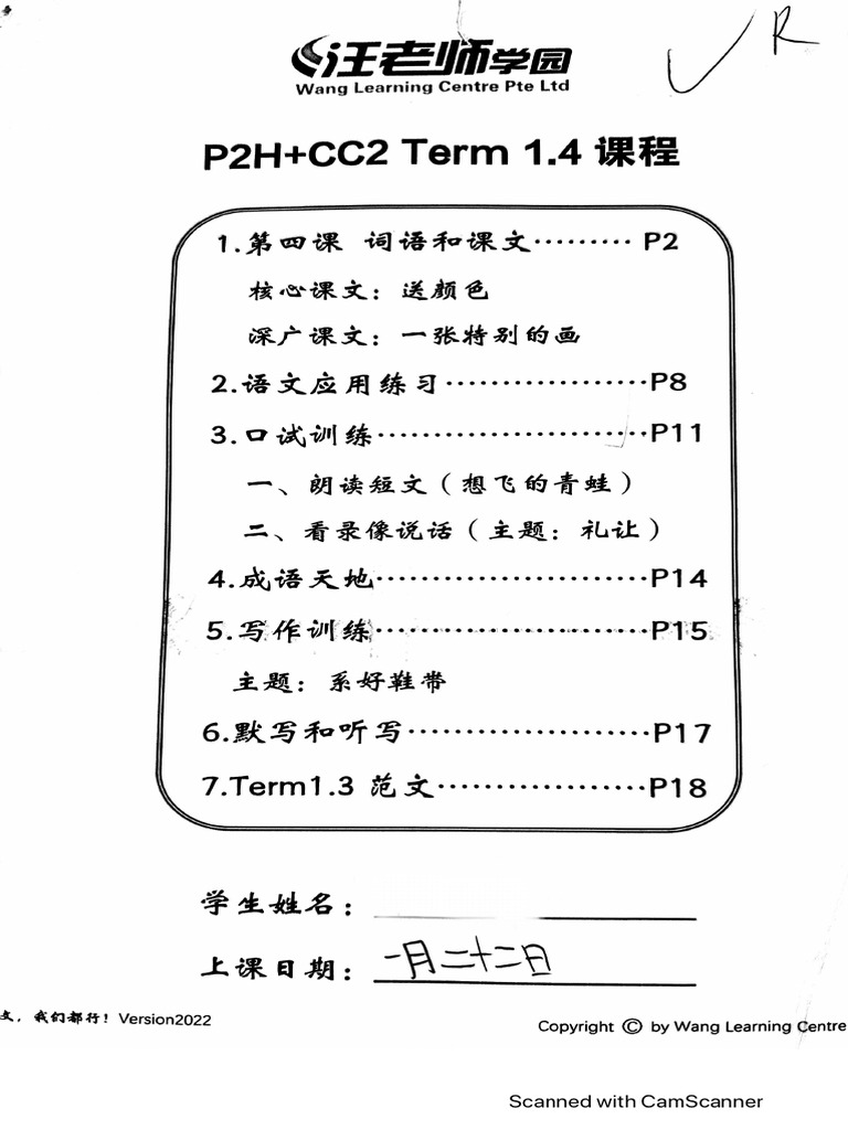 Singapore Chinese P2 Exercise 1.4 | PDF