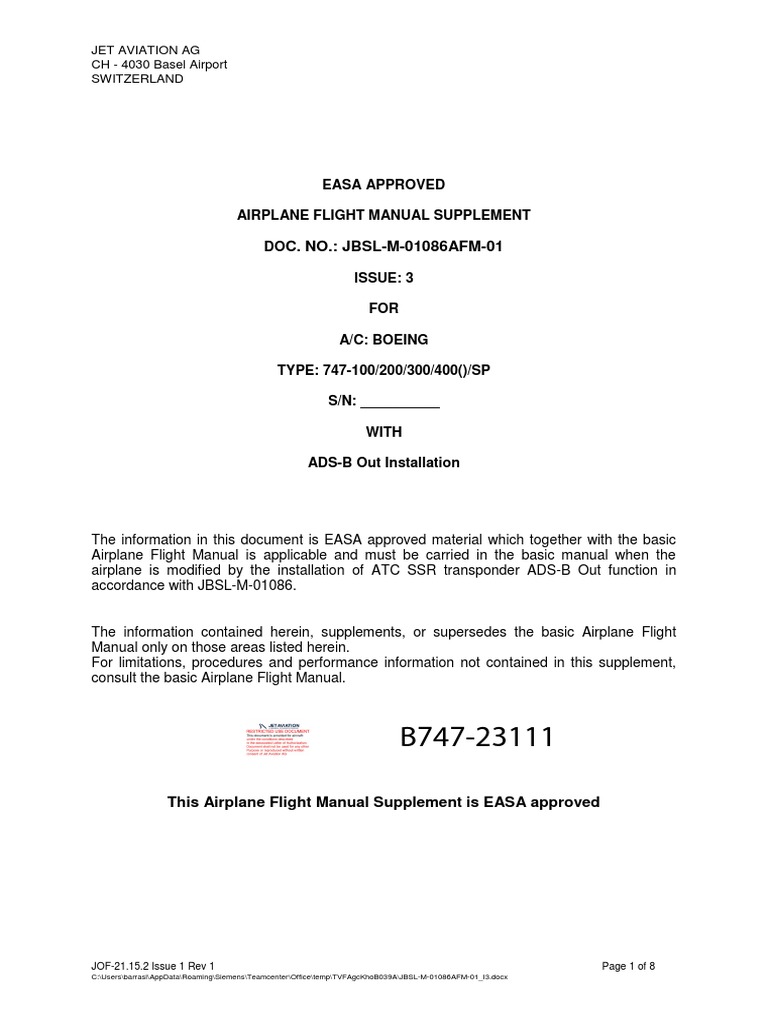 AFM SUPPLEMENT - ADS-B Out Installation | PDF | Air Traffic Control ...
