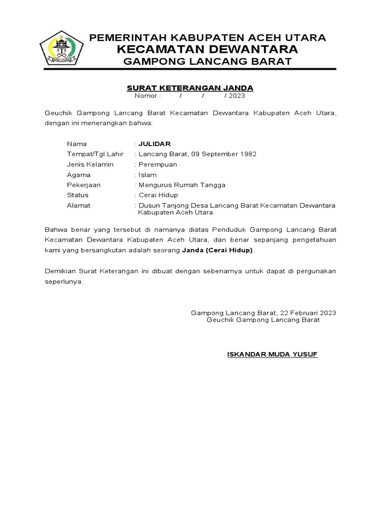 Surat Keterangan Janda | PDF