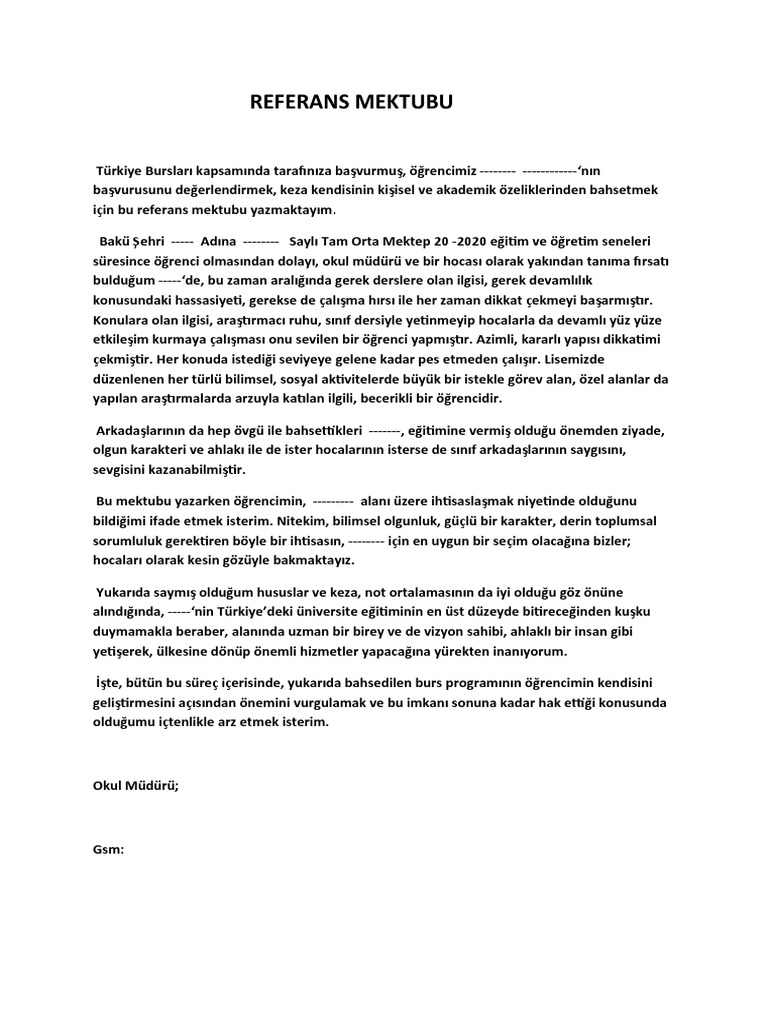 Referans mektubu müdür | PDF
