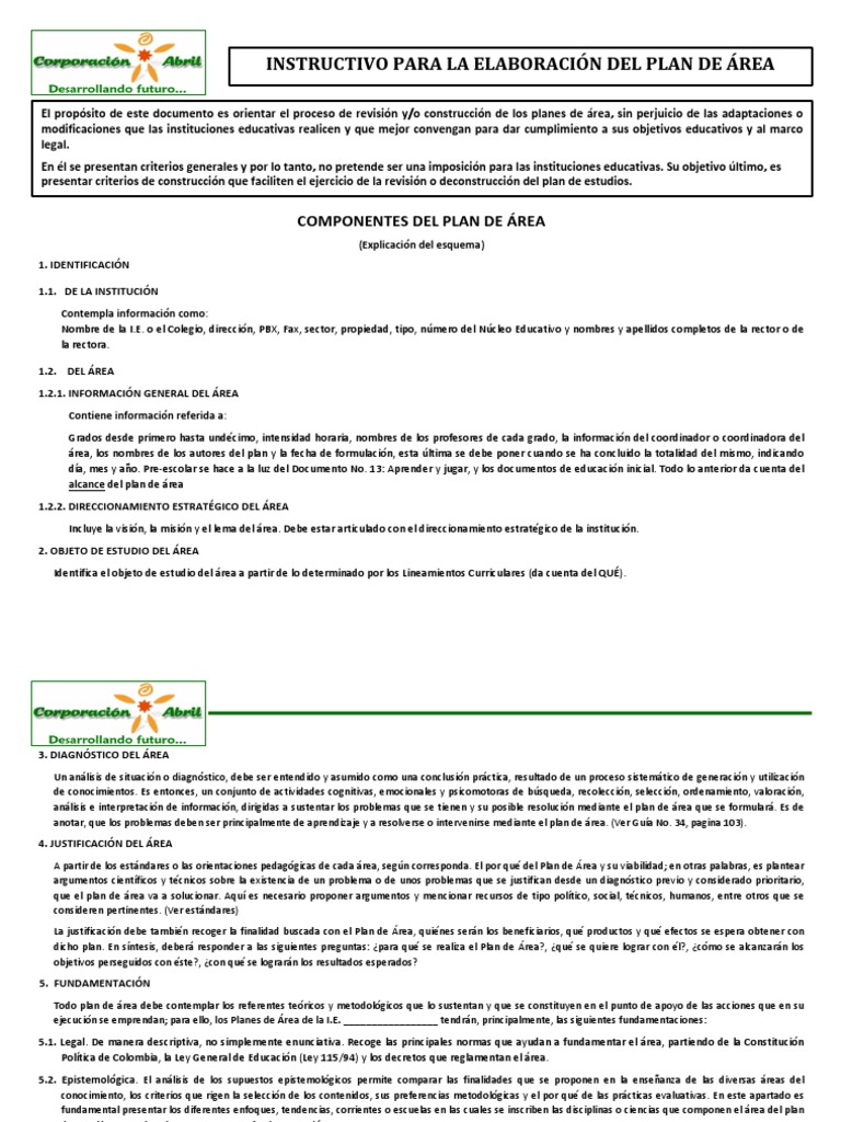 17.4. Instructivo Elaboración PLAN de ÁREA [5]A | PDF | Evaluación | Plan de estudios